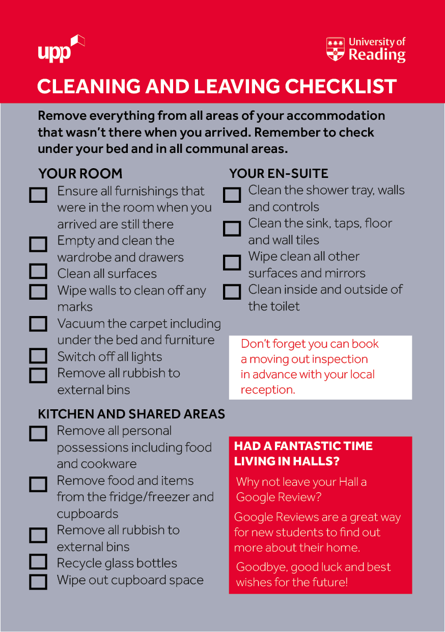 Easy steps to moving out | University of Reading